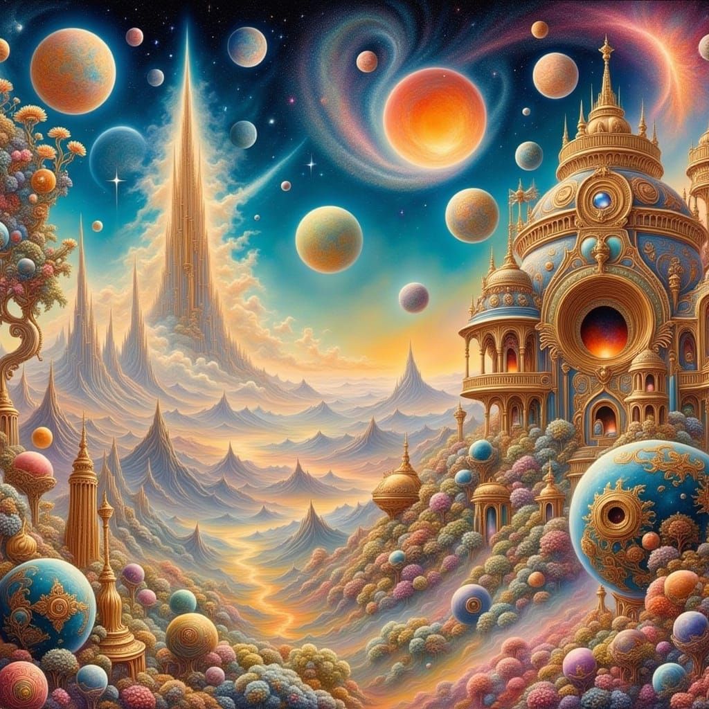Whimsical Cosmic Dreamscape in Rococo Sci-Fi Style - AI Art