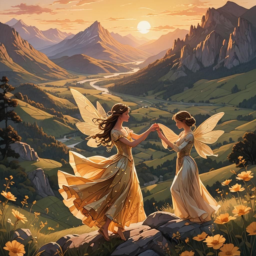 A captivating and enchanting illustration of solo fairy figures locked ...