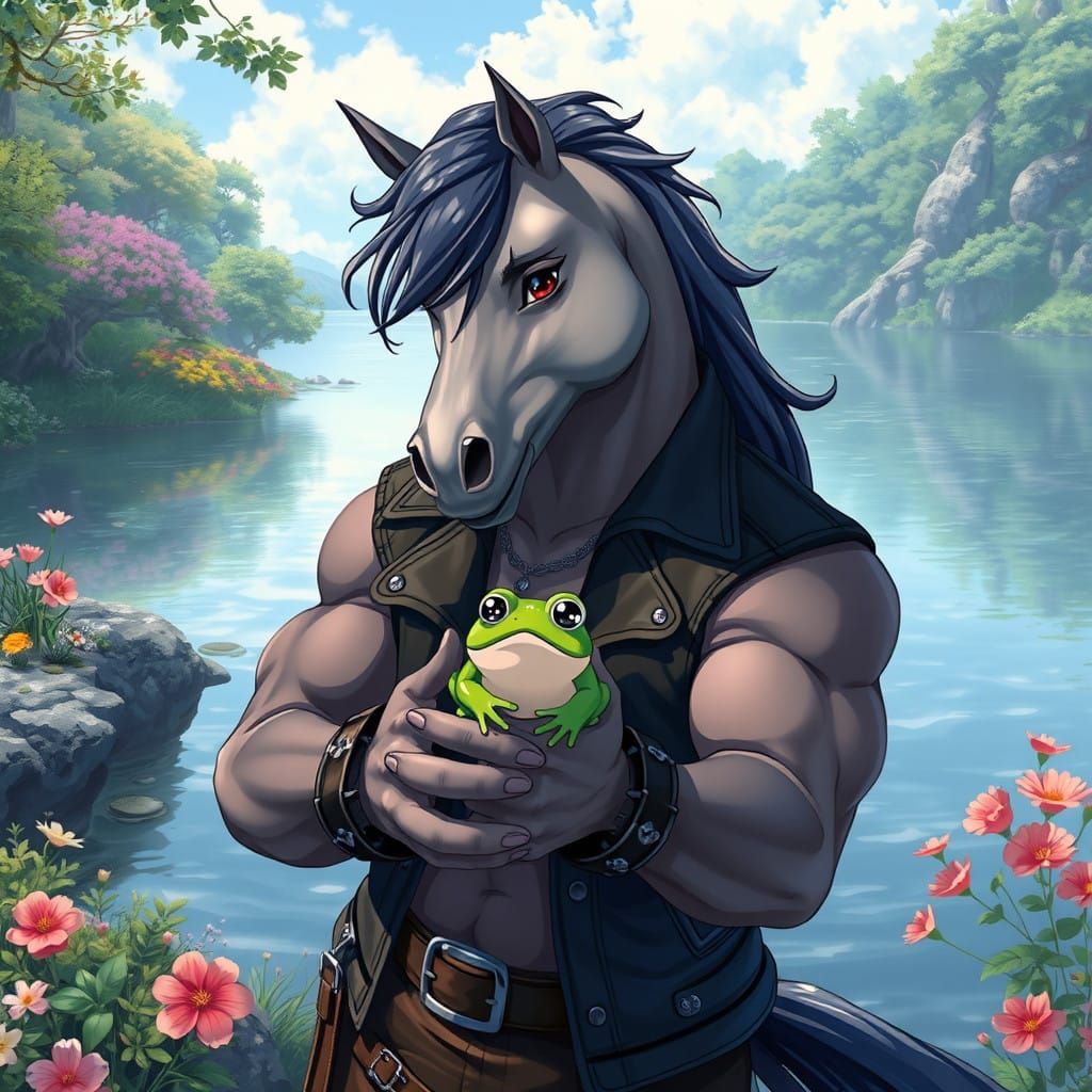 Majestic Centaur Furry Stands on a Serene Lake - AI Art