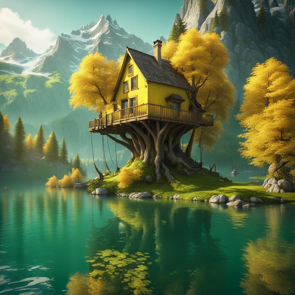 Yellow treehouse - AI Generated Artwork - NightCafe Creator