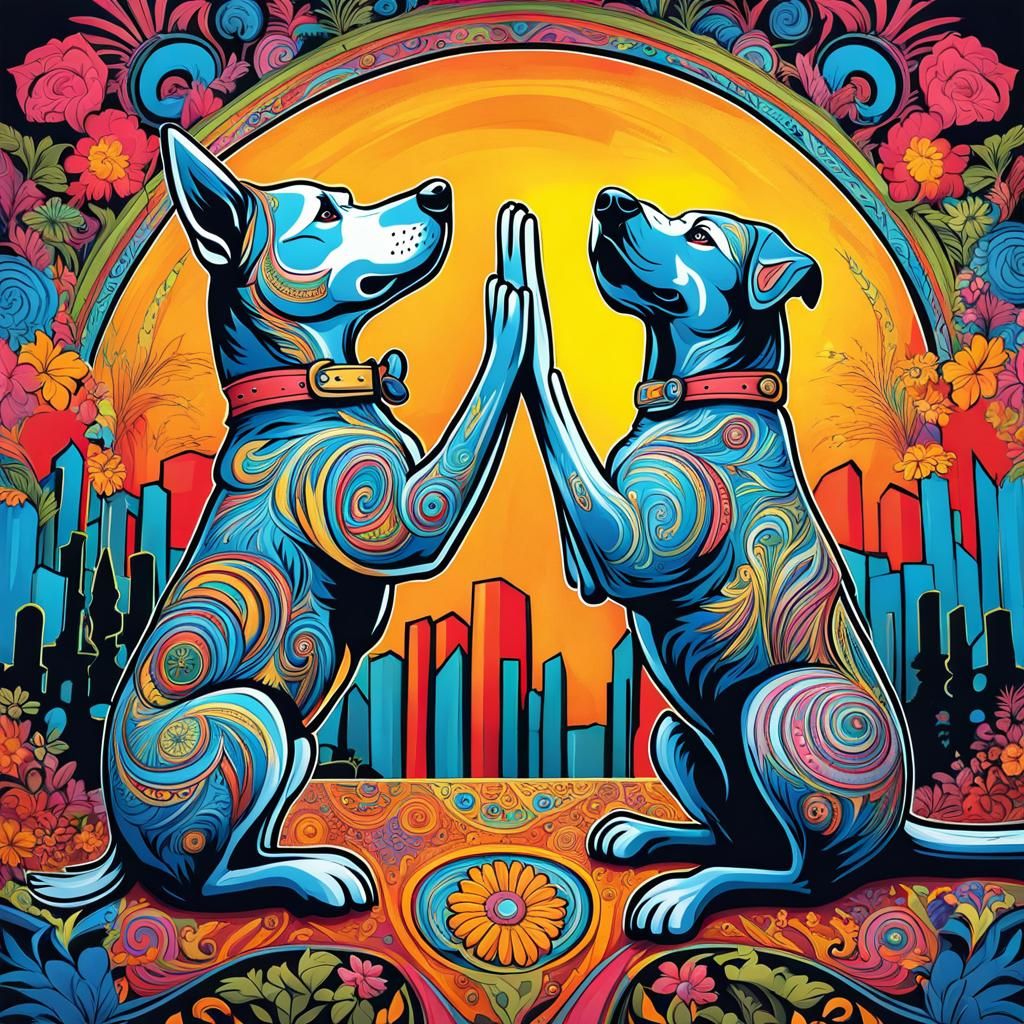 Two dogs high fiving - AI Generated Artwork - NightCafe Creator