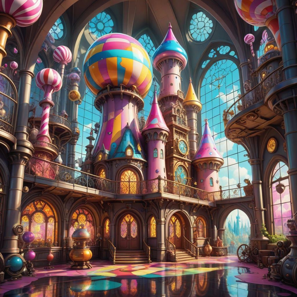 Steampunk Nuclear Power Plant with Whimsical Stain... - AI Art