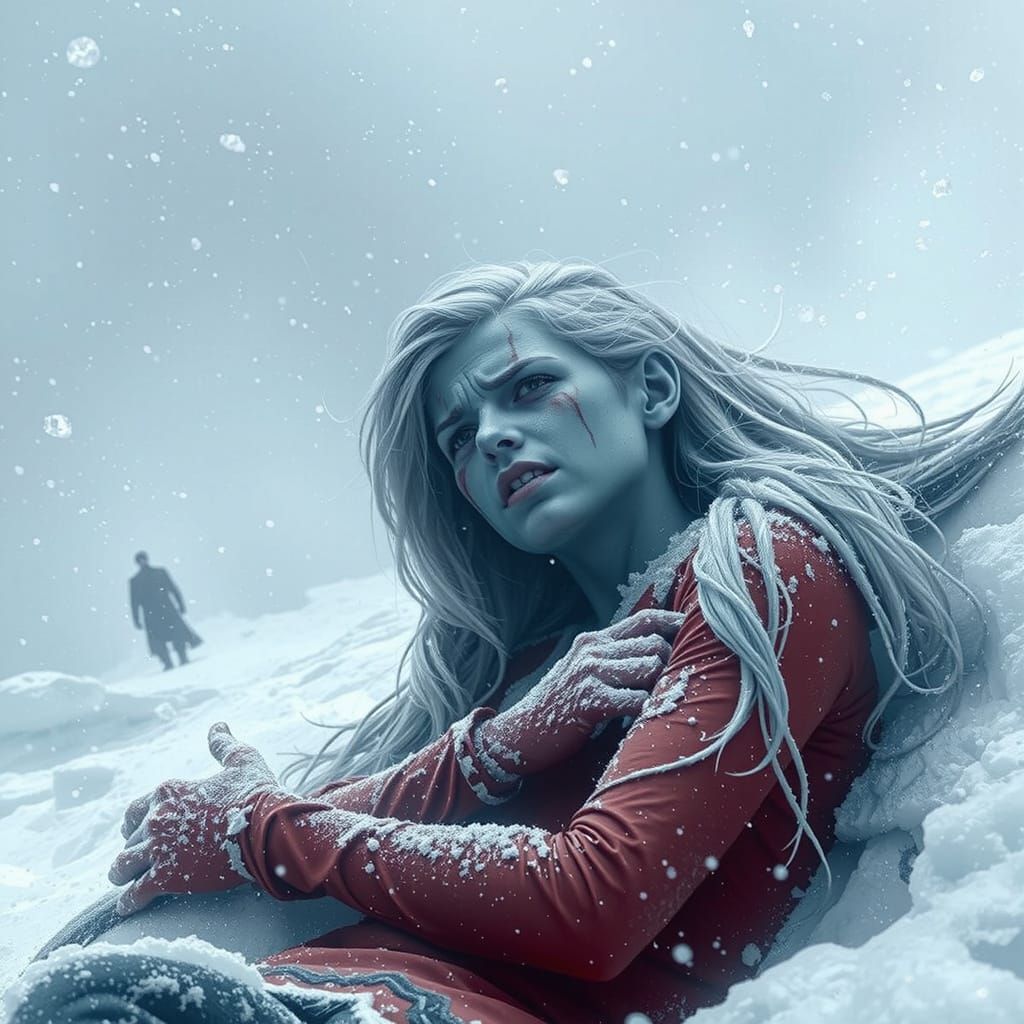A Blue-Skinned Being Struggles in a Harsh Winter L... - AI Art