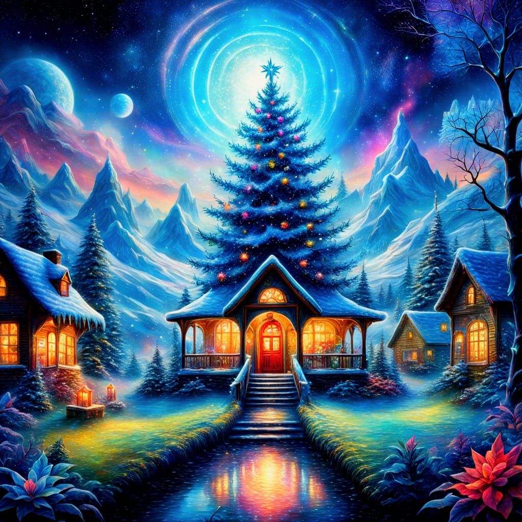 Ethereal Christmas Cosmic Illustration in Vibrant ... - AI Art