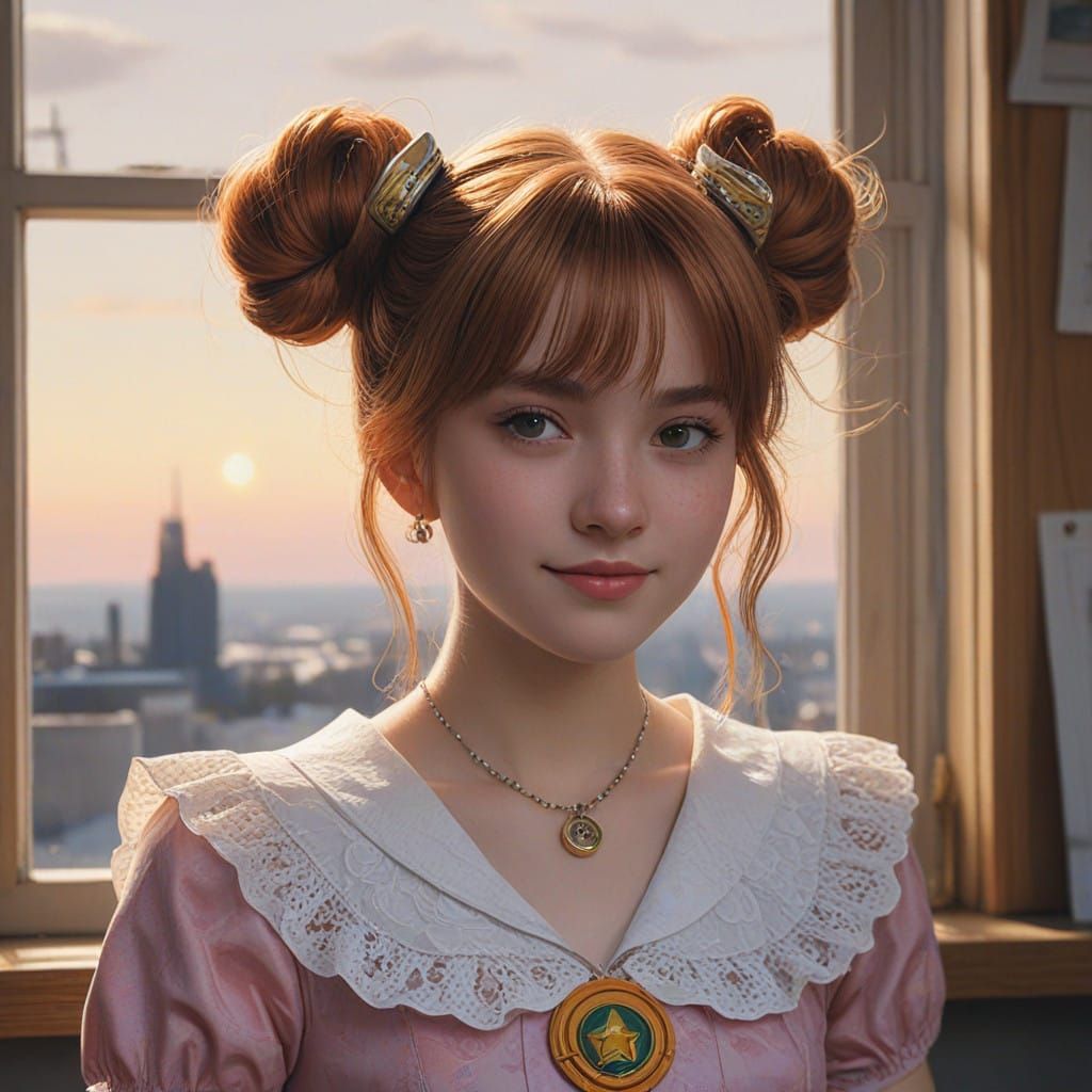 Sailor Moon as a Young Girl in a Delicate Lace Dre... - AI Art