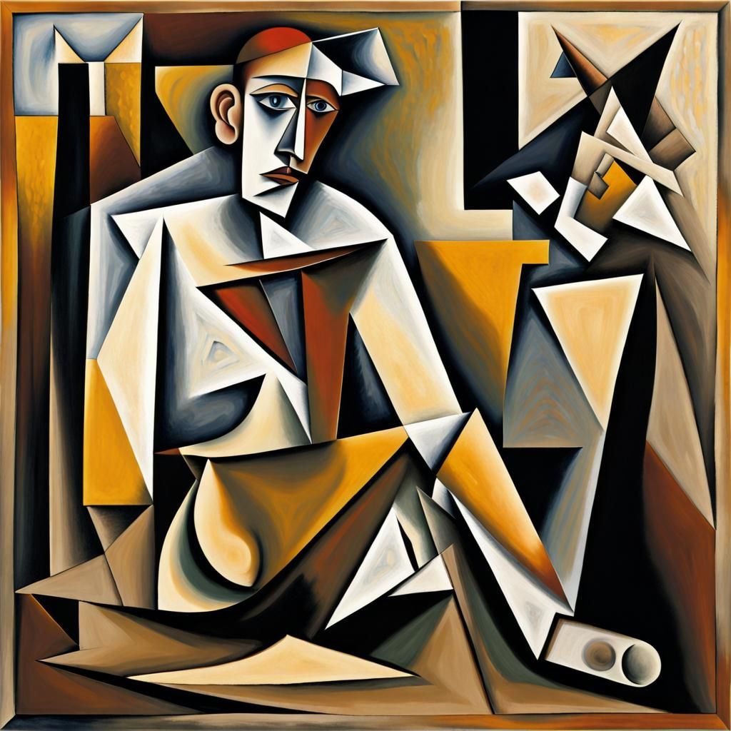 Sitting Man - in the Cubist style of Pablo Picasso, Georges Braque - AI ...