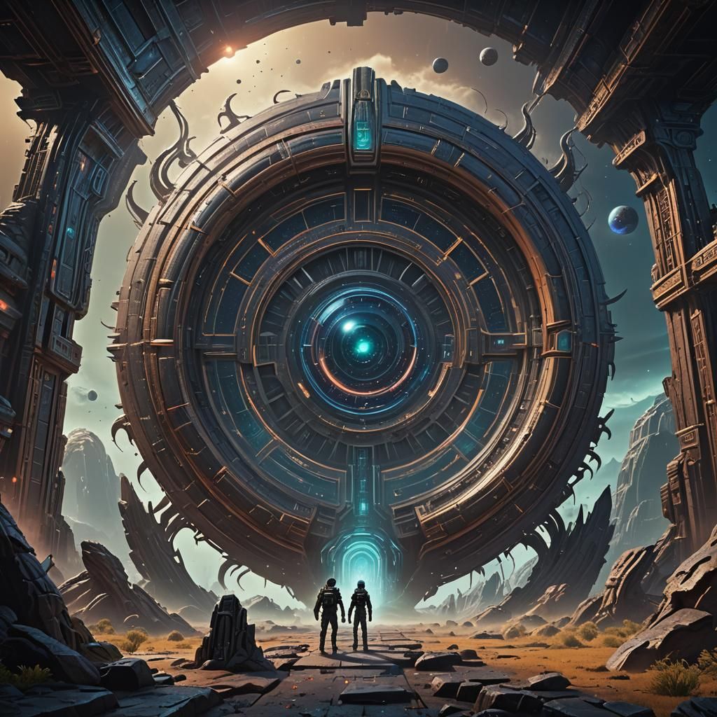 Ominous interdimensional portal with aliens detailed matte painting ...