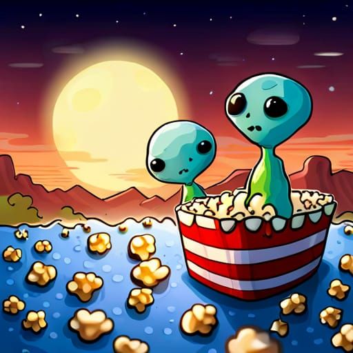 Popcorn alien in the popcorn sea 🍿 👽 - AI Generated Artwork - NightCafe ...