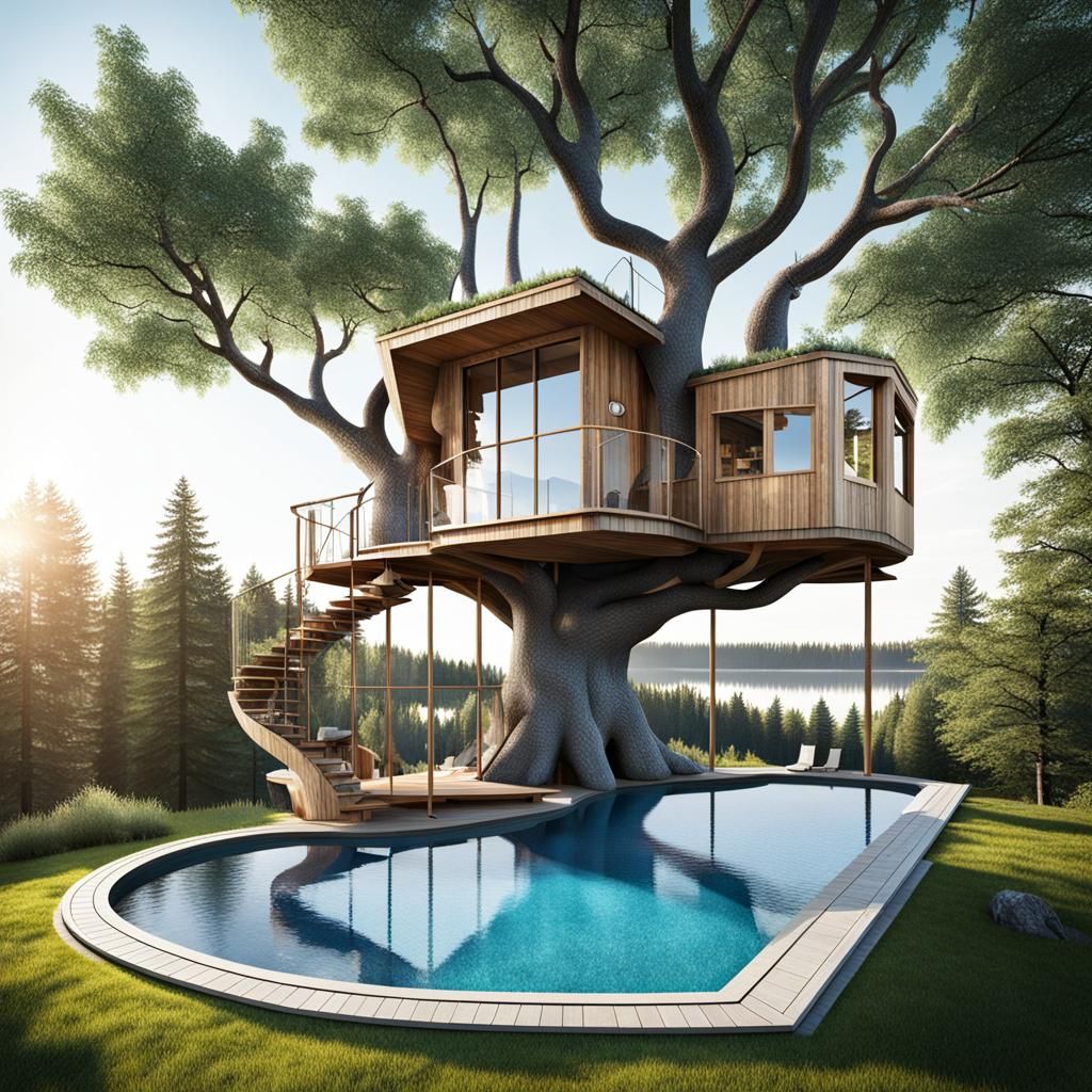 Modern treehouse - AI Generated Artwork - NightCafe Creator