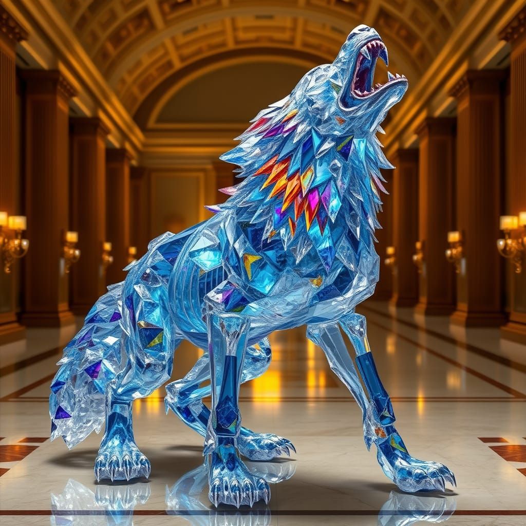 The Werewolf - Surreal Crystal Werewolf in Museum Setting