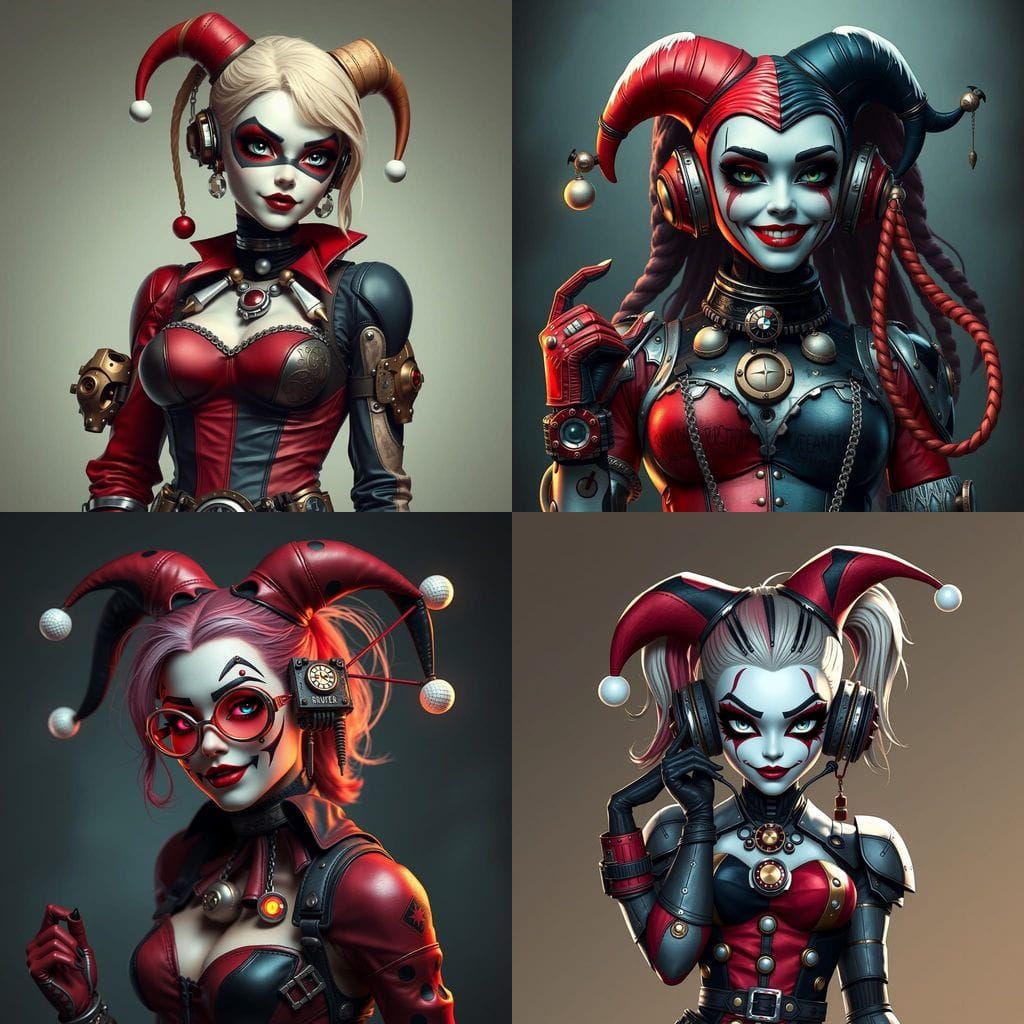 Steampunk Cyborg Jester Girl Inspired by Harley Qu... - AI Art