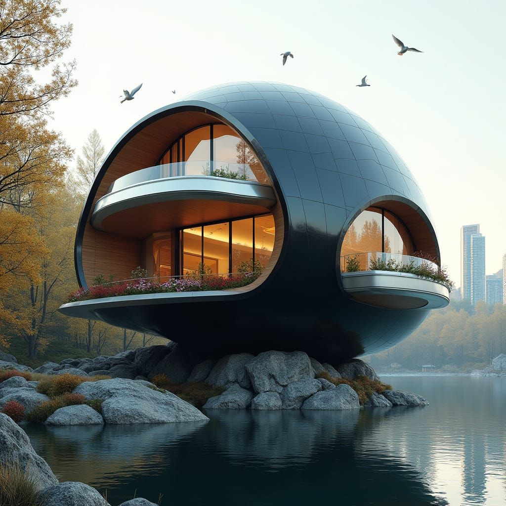 Futuristic Spherical Building with Biomechanical D... - AI Art