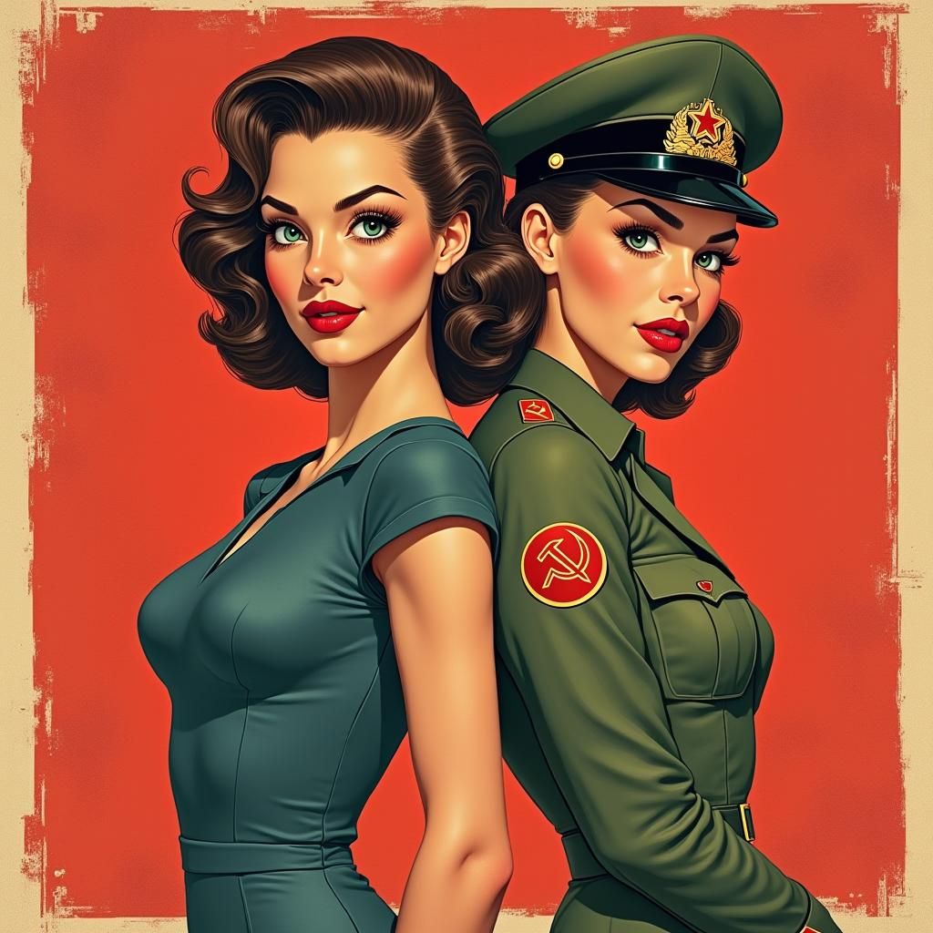American and Soviet Pinup Girls in Comic Book Styl... - AI Art