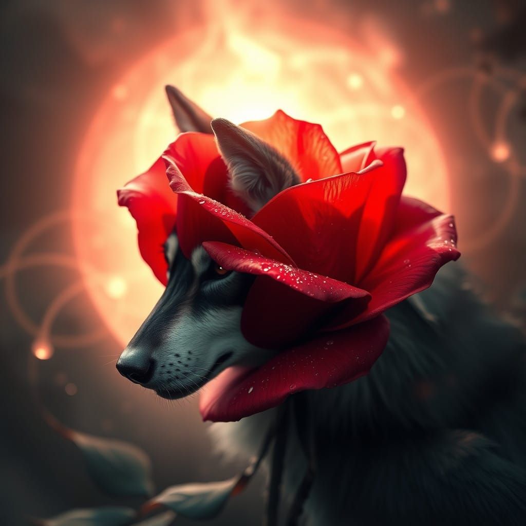 Glowing deep red rose with dew drops beautiful radiant hiding elegant ...