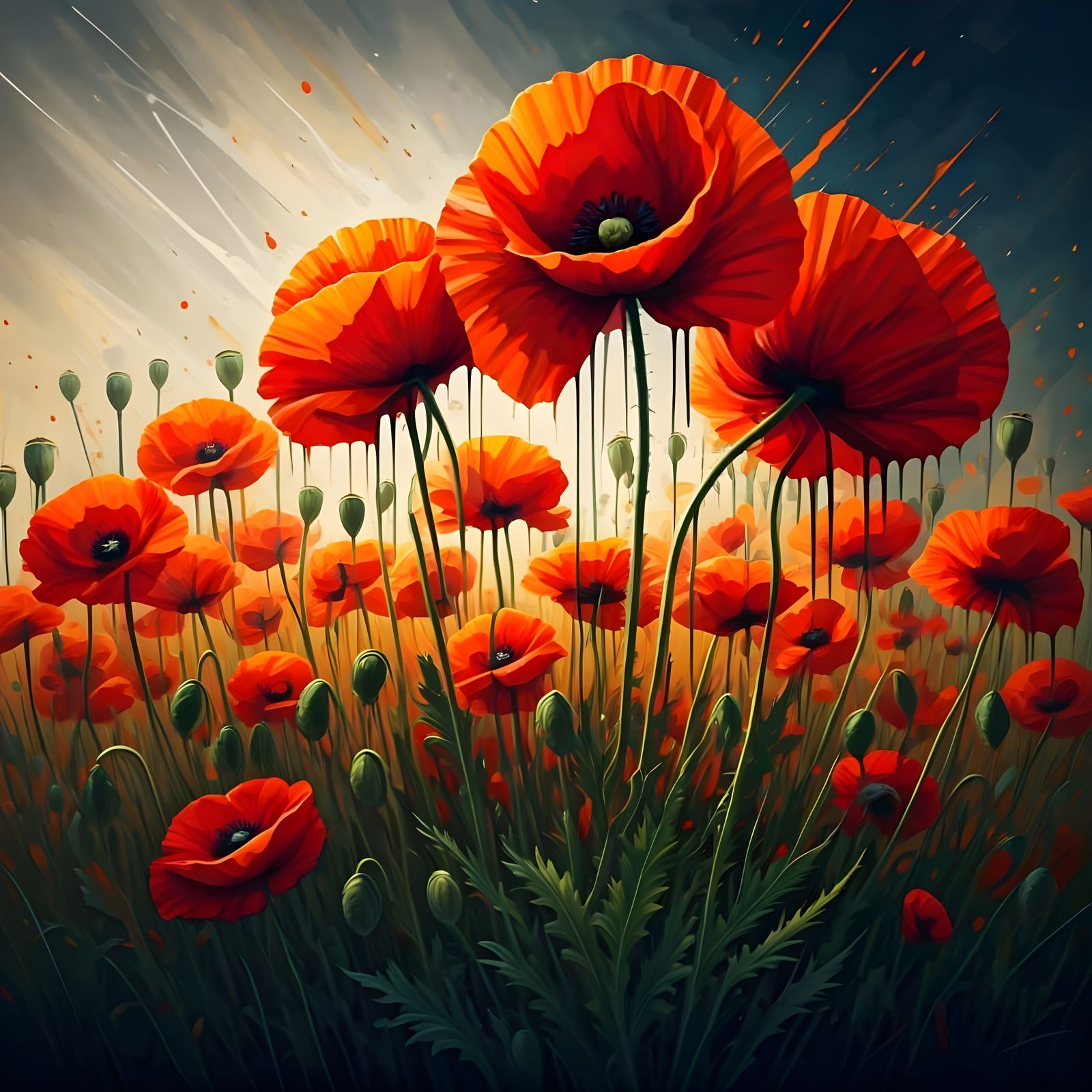 Vibrant Poppies in Dripping Graffiti Style - AI Art