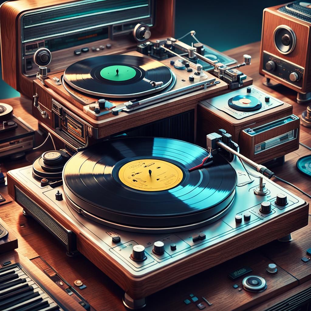 An artistic representation of iconic vintage technology like record ...