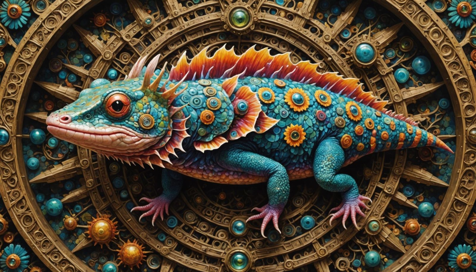 Axolotls - Ethereal Aztec Axolotls in Vibrant Digital Art