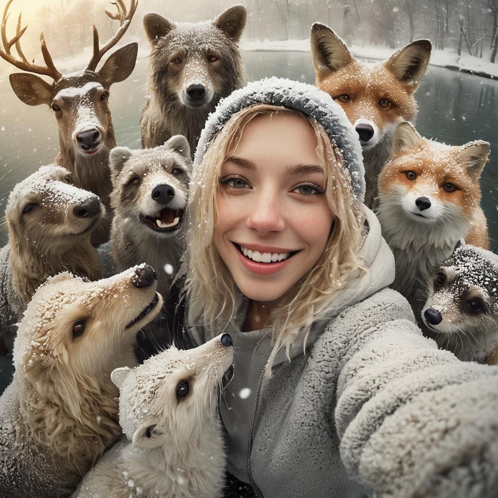 Hyperreal portrait photography. Close-up group selfie. Different ...