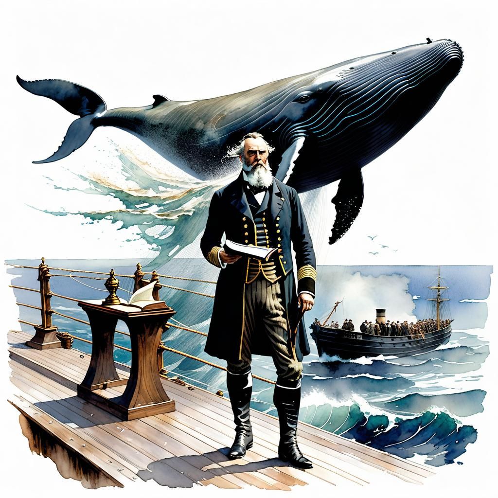 Captain Ahab standing tall on his ( prosthetic leg) onthe deck of his ...