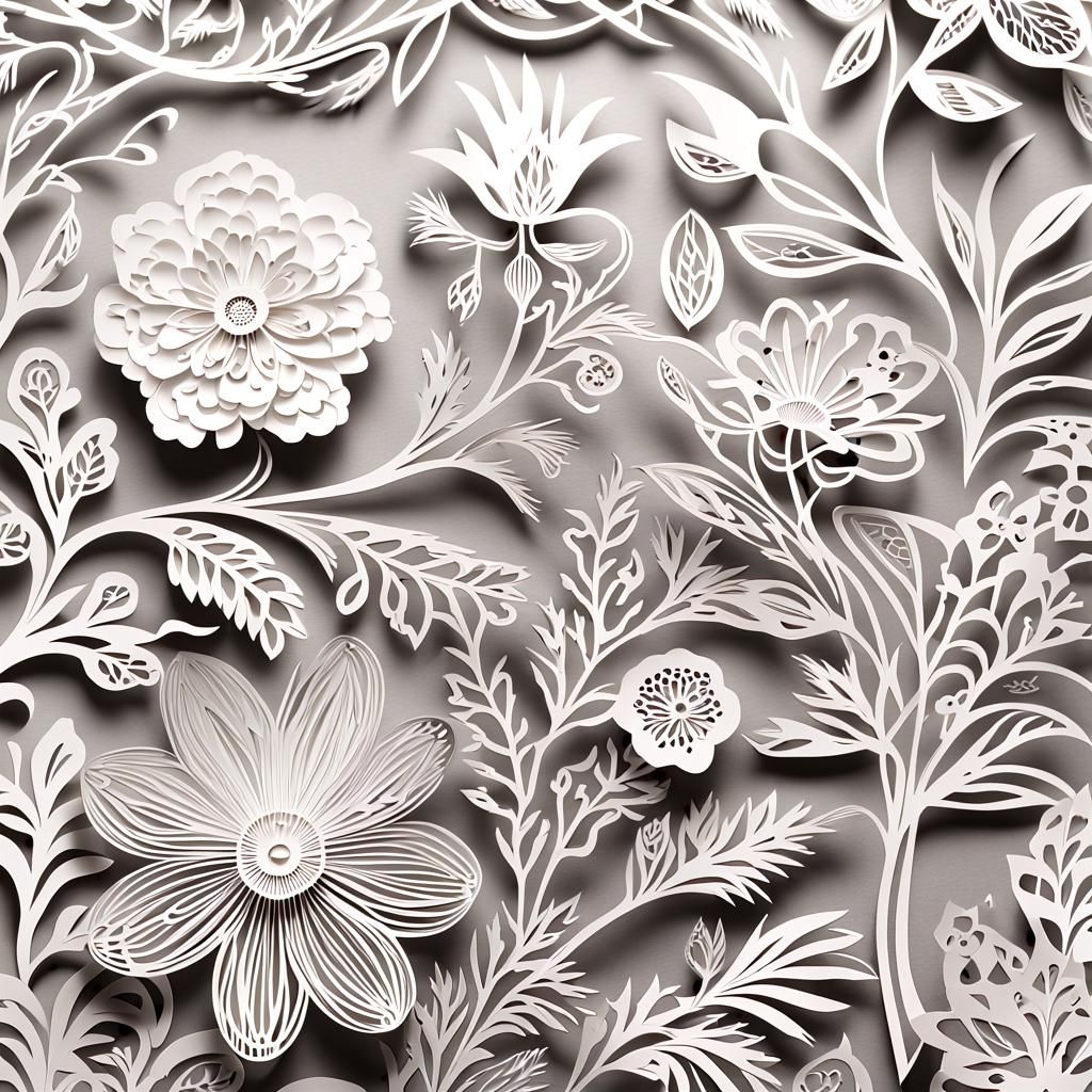 Intricate paper-cut flowers and botanical designs. - AI Generated ...