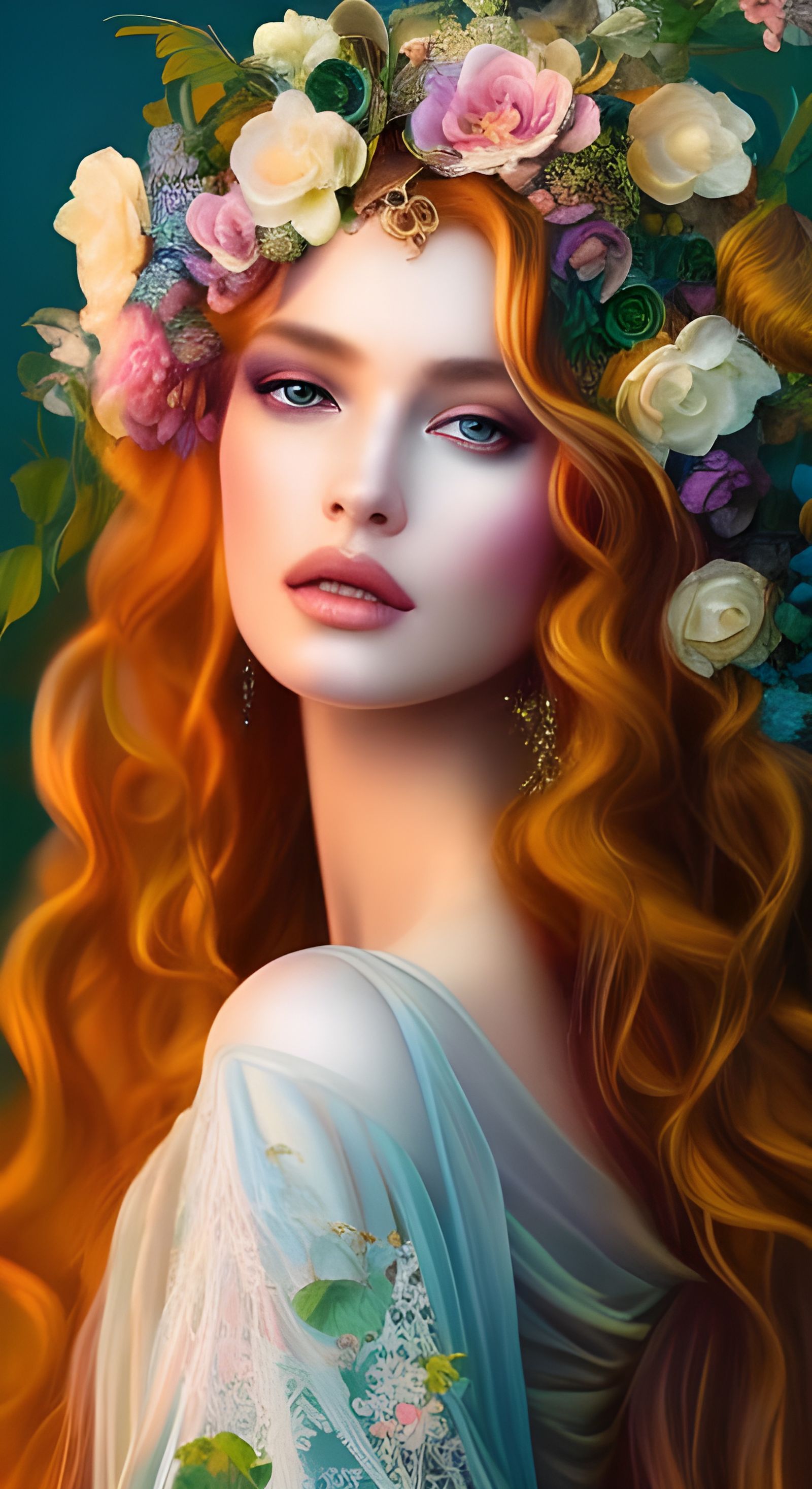 Portrait Of a long haired happy Hippie bohemian queen surrounded by ...