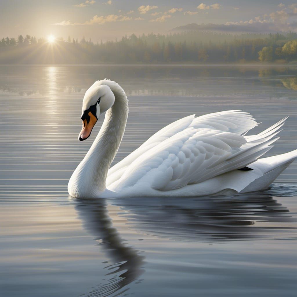 Swan - Elegant Swan Gliding on Tranquil Lake