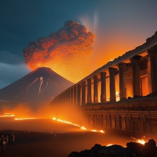 Vesuvius erupting violently in AD79, Pompeii the unfortunate victim ...