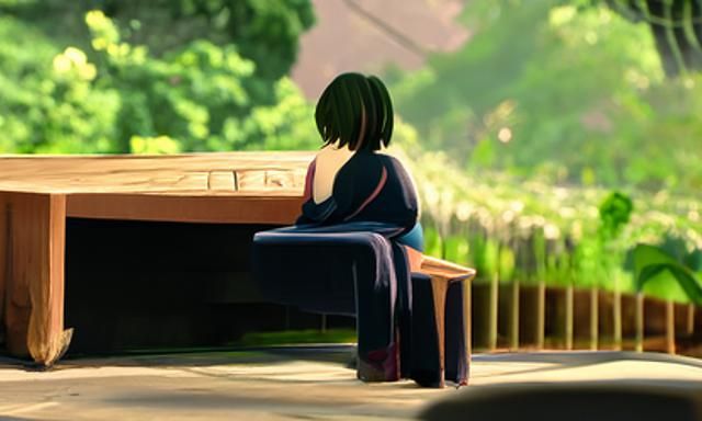 Teenager girl sitting in the bench waiting someone Studio Ghibli, Anime ...