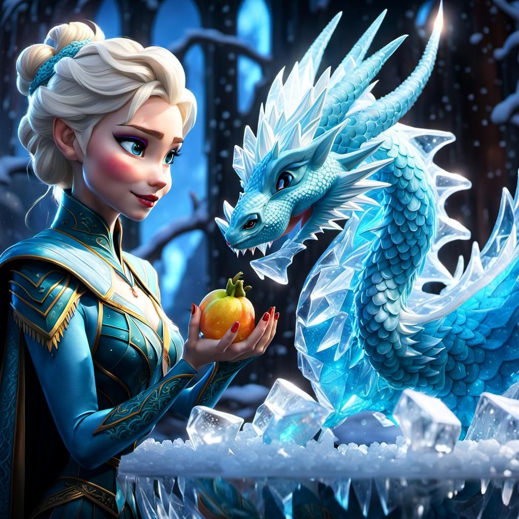 hyper realistic Detailed illustration showing Elsa using her ice magic ...