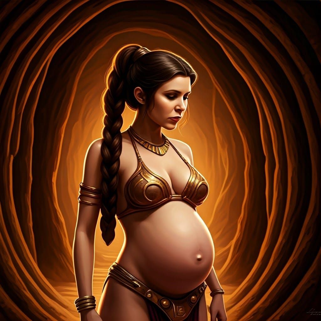Pregnant Princess Leia in Desert Cave, Fantasy Con... - AI Art
