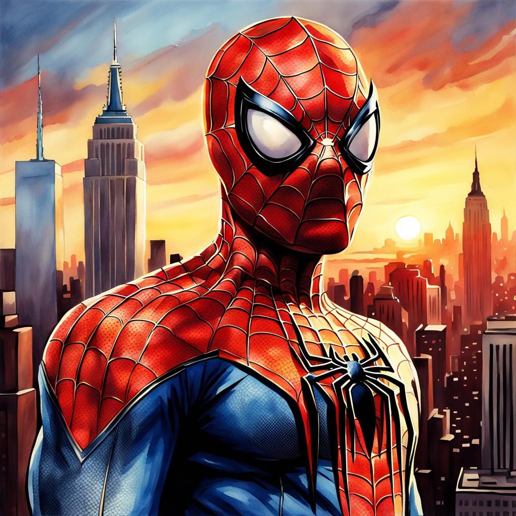 Spiderman-portrait, sunset - AI Generated Artwork - NightCafe Creator