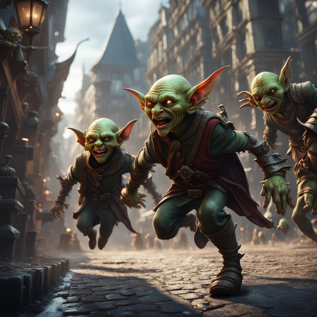 Goblin chasing elves in city centre - AI Generated Artwork - NightCafe ...