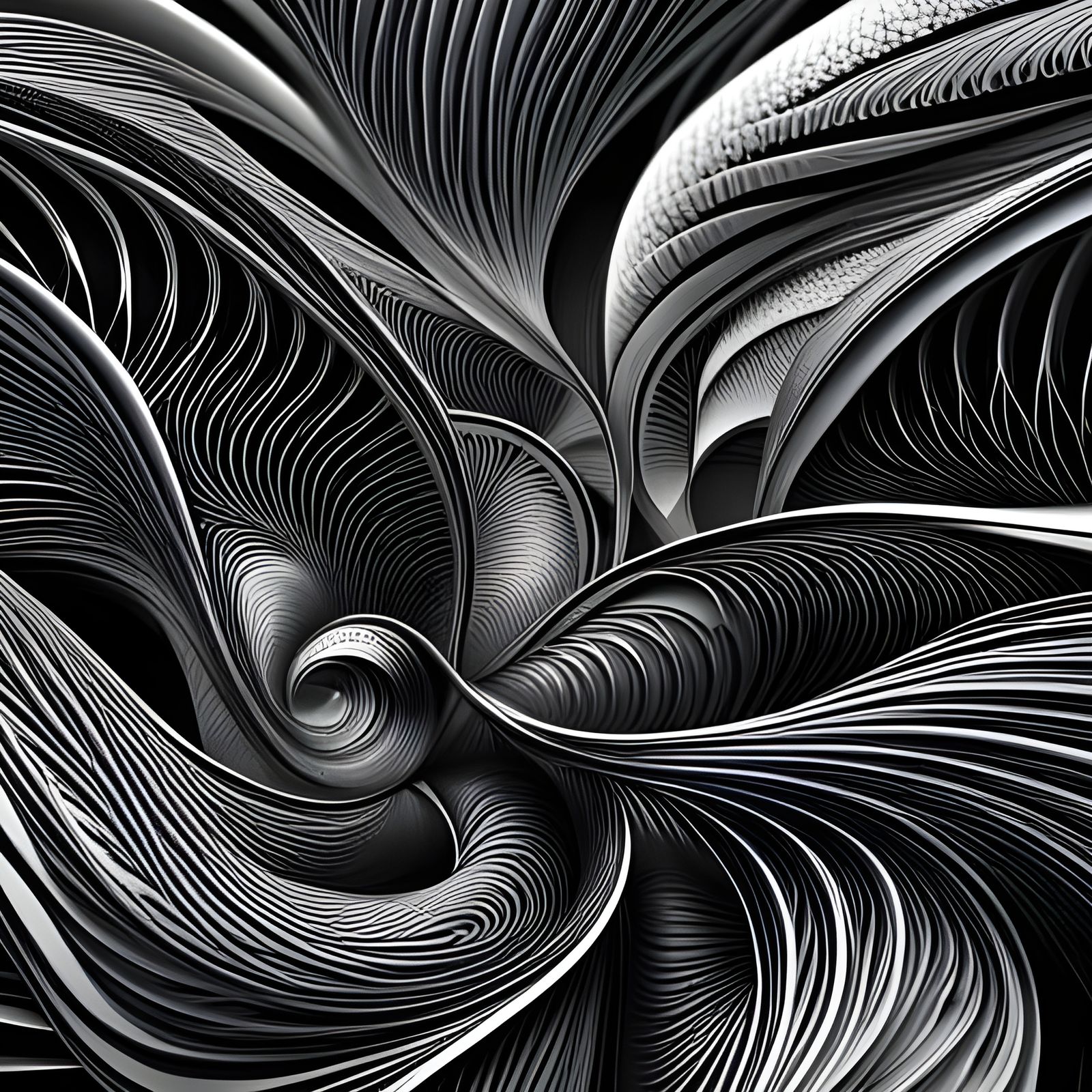 Dense black on chrome fractal tendrils, under with small spheres ...