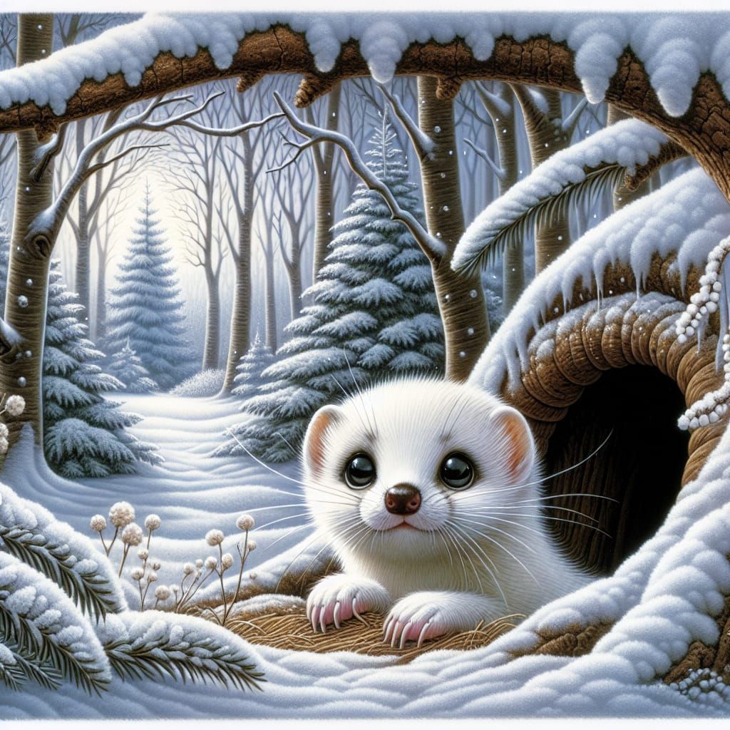 Cute Winter Weasel - Cute Winter Weasel
