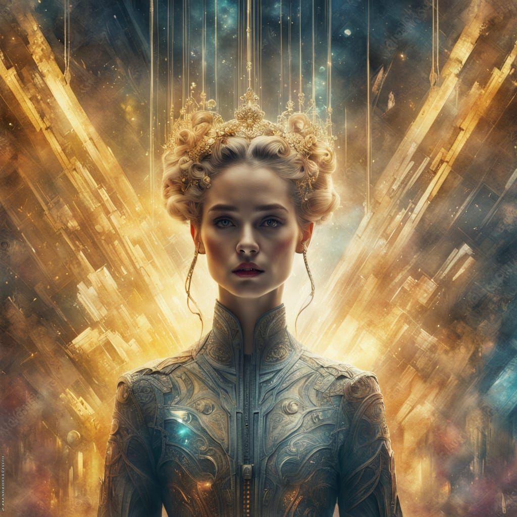 Ethereal Sci-Fi Goddess in Golden Light - AI Art