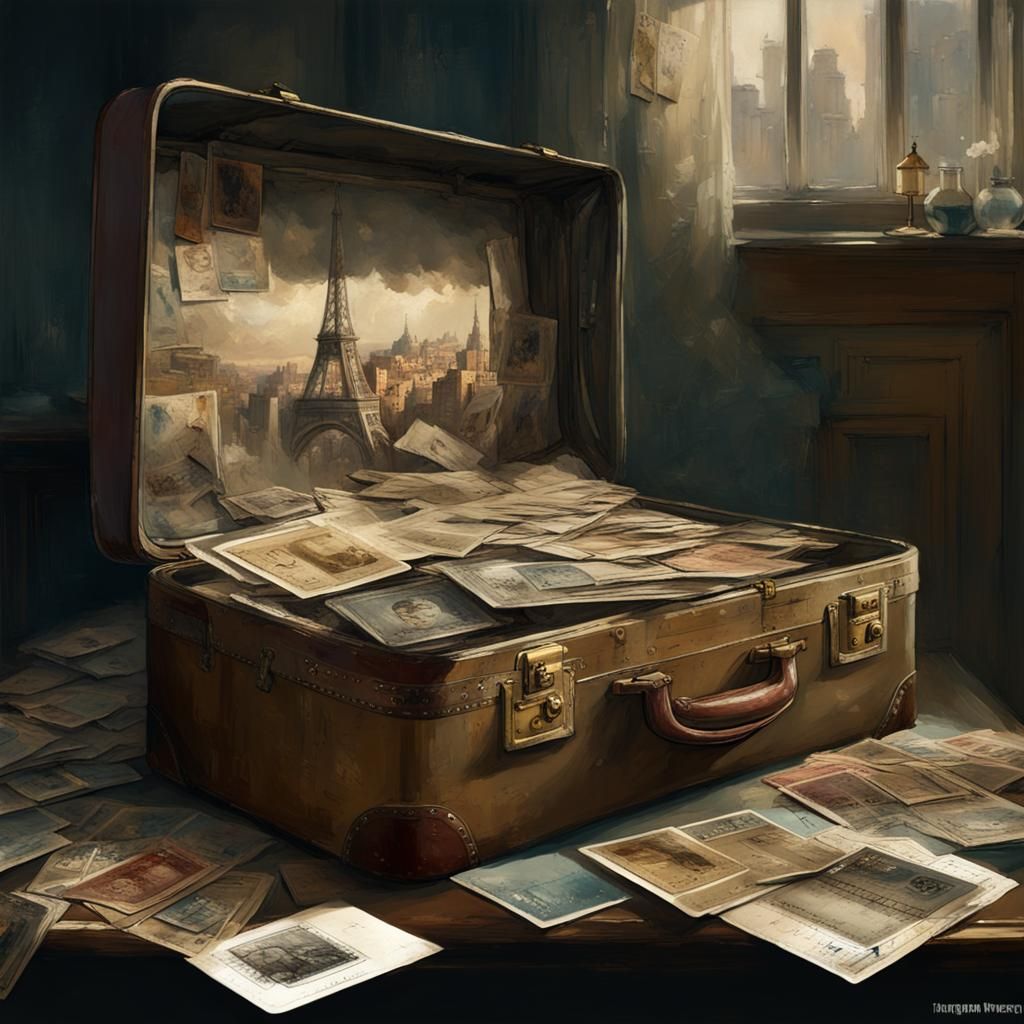 suitcase full of postcards - AI Generated Artwork - NightCafe Creator