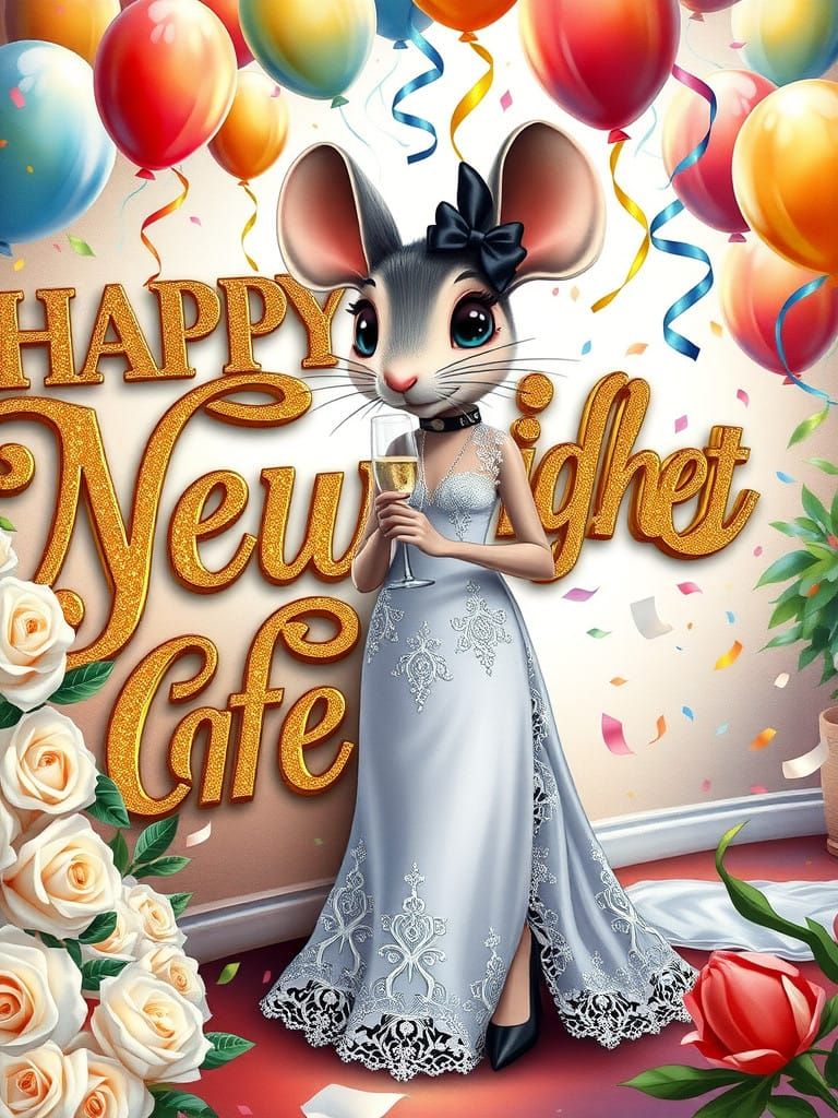 Elegant Mouse in New Year's Eve Ballroom - AI Art