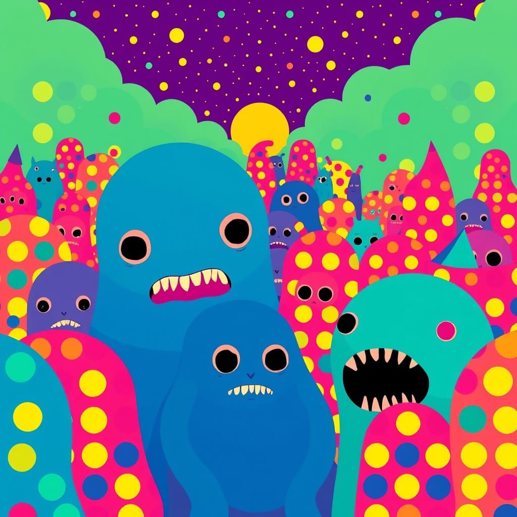 Polka Dot Monsters Overrun Polka Dot Town in Pop A... - AI Art