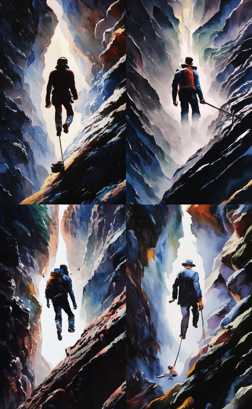 A man Falling into a void in Gouache Style, Watercolor, Museum Epic ...