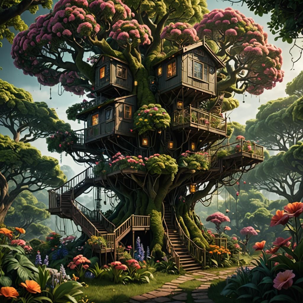 The Rainforest Treehouse - AI Generated Artwork - NightCafe Creator