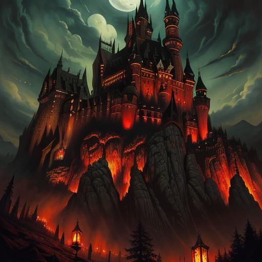Dracula's castle. Cinematic 16k resolution masterpiece illustration ...