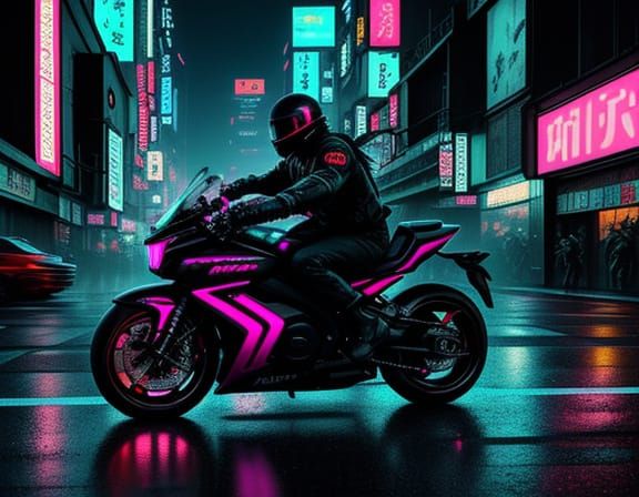 Akira - Cyberpunk Biker in Neon-Lit Neo-Tokyo