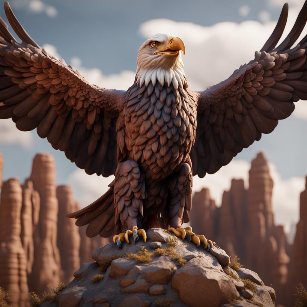 Clay pottery sculpture of a Bald Eagle with his wings extended - AI ...