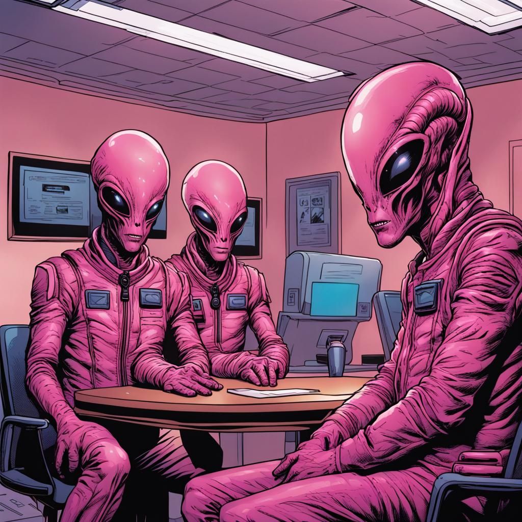 Alien takeover job interview - AI Generated Artwork - NightCafe Creator