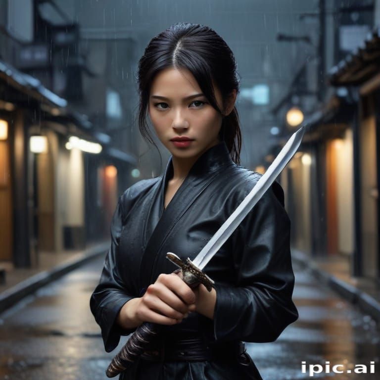 Female japanese assassin in a leather outfit, scene development - 6 ...