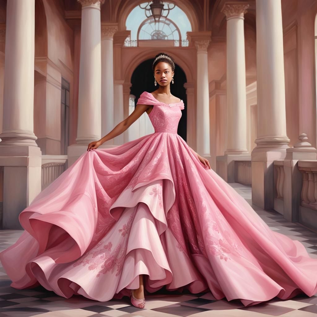 Shades Of Pink Wide Evening Gown Cartoon. Redone. - AI Generated ...