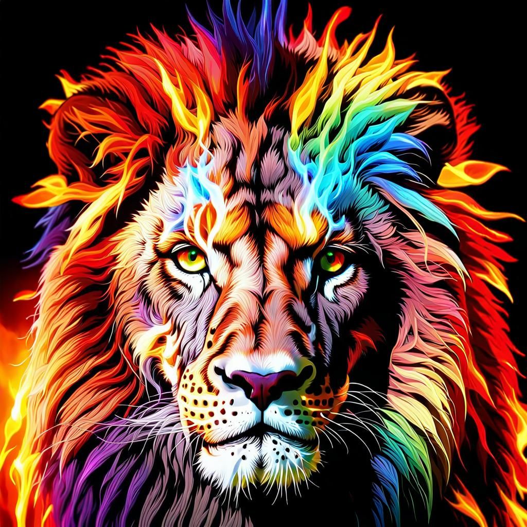 Eyes of fire, flaming eyes, rainbow, lion Eyes of fire, flaming eyes ...