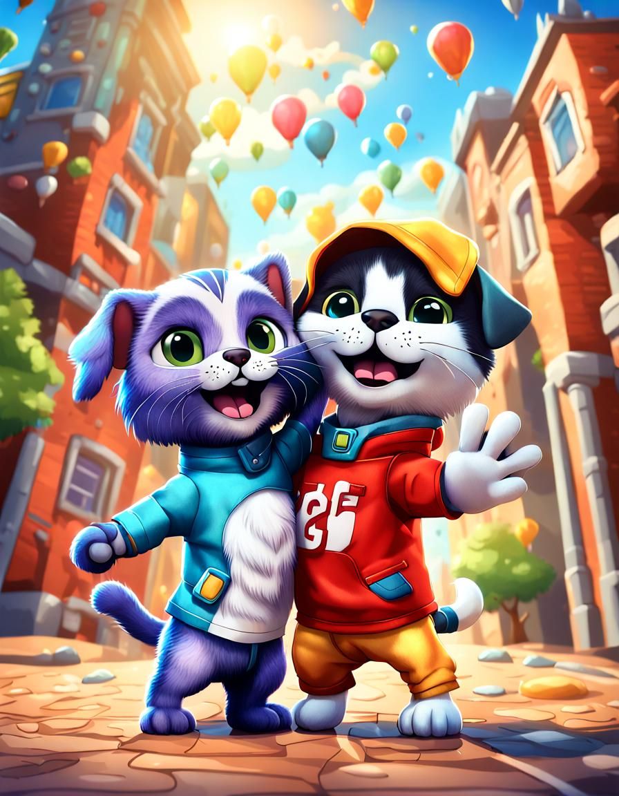 High five The adorable anthropomorphic clothed chibi dog and the ...