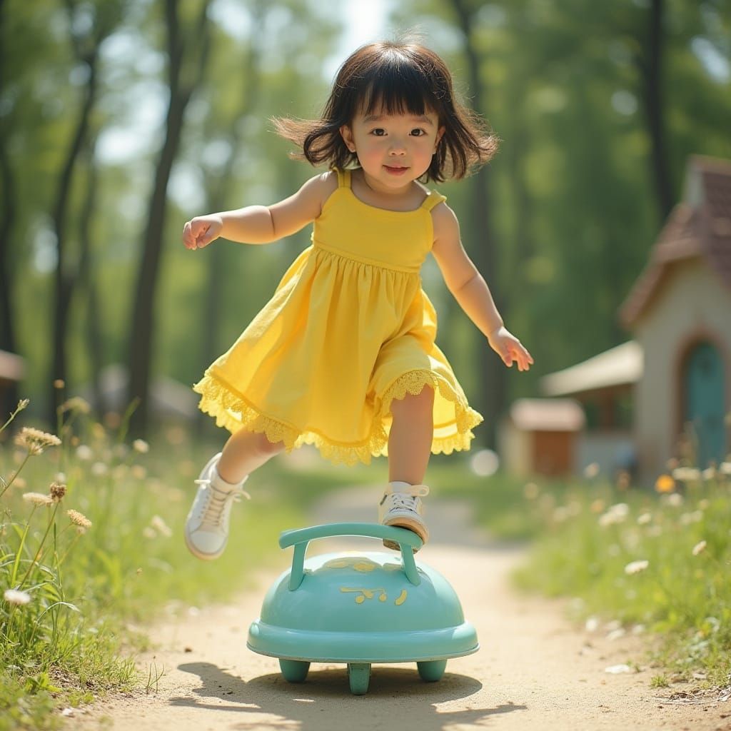 Haru Yoshioka Bouncing: Whimsical Outdoor Scene - AI Art