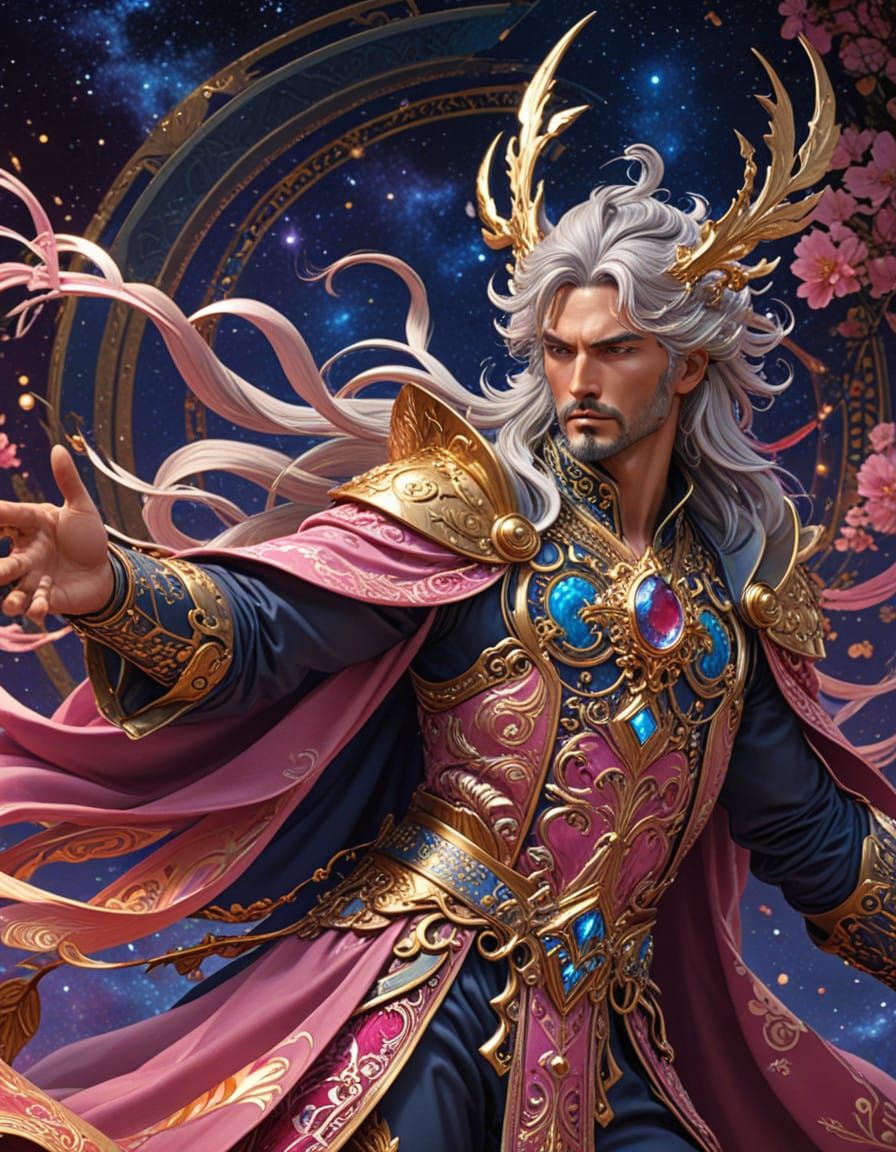 Ethereal Warrior King in Cosmic Art Nouveau Splend... - AI Art